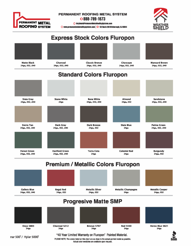 Color Chart | Metal Roofing Color Chart NJ
